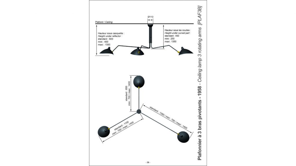 3-ARM CEILING LIGHT - SERGE MOUILLE